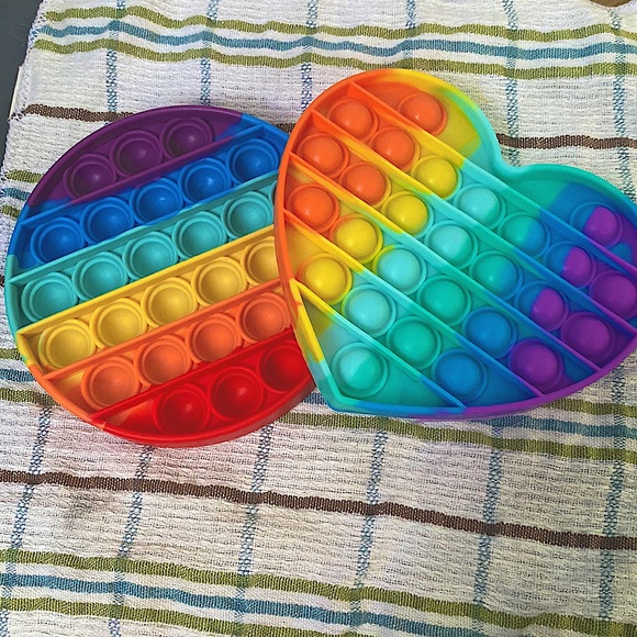 Toys | 2 Rainbow Fidgets Heart Pop It Circle Pop It | Poshmark